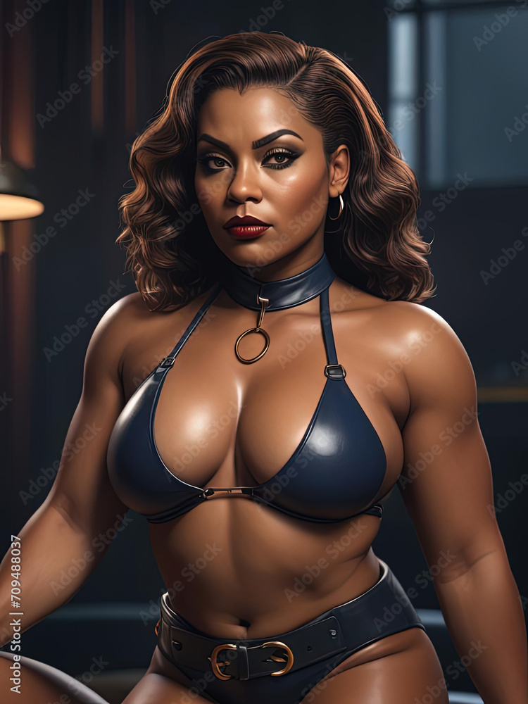 Sultry Dominatrix In Commanding Pose Retro Film Noir Aesthetic Gen Ai