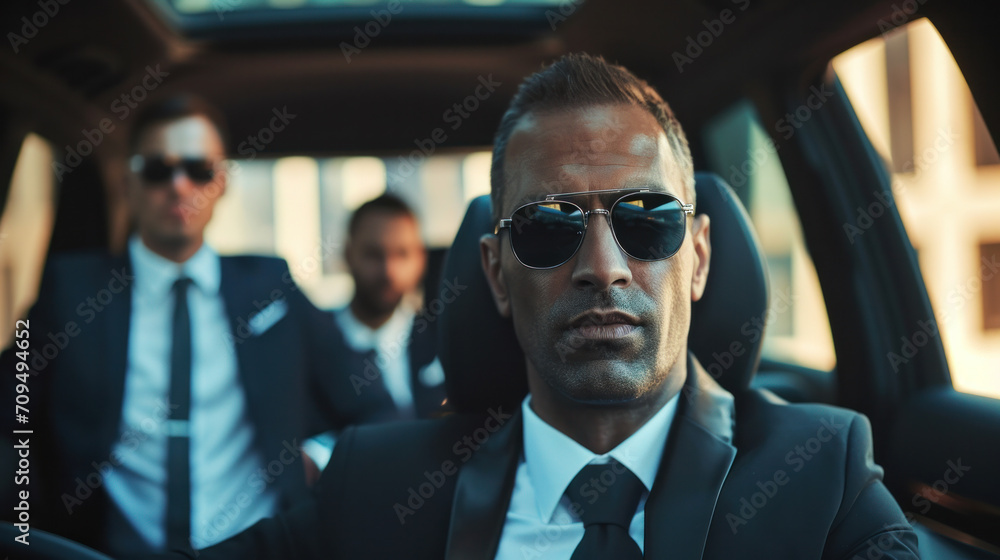 Foto de Professional team of male bodyguards at work. protect a VIP ...