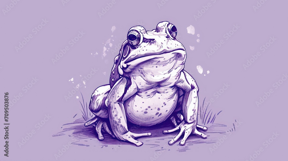 a drawing of a frog sitting on the ground with its head on the back of ...