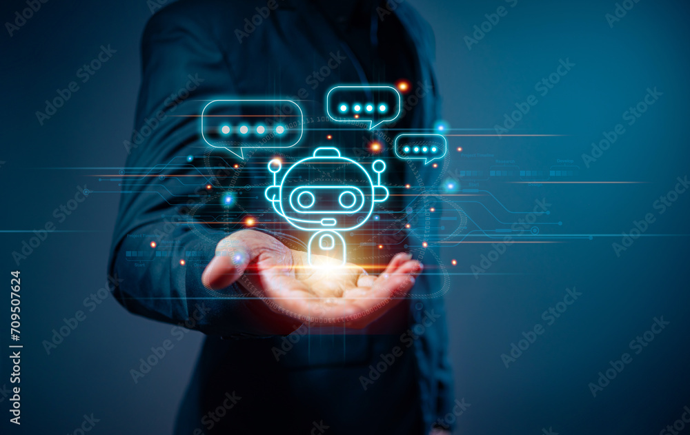 Businessman Using Digital Chatbot Chat Ai Robot Application Conversation Assistant Ai