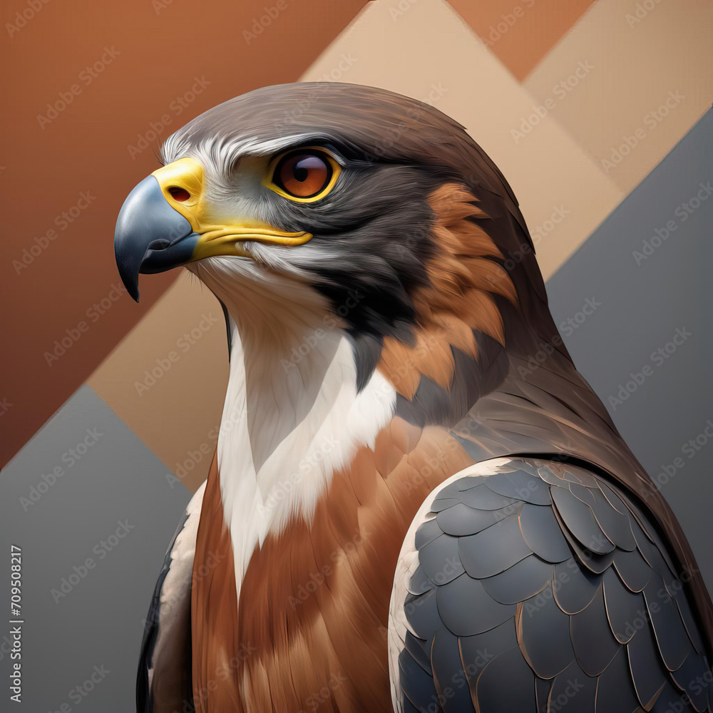 8K Render: Dramatic Augur Buzzard Portrait & Abstract Cubism with ...