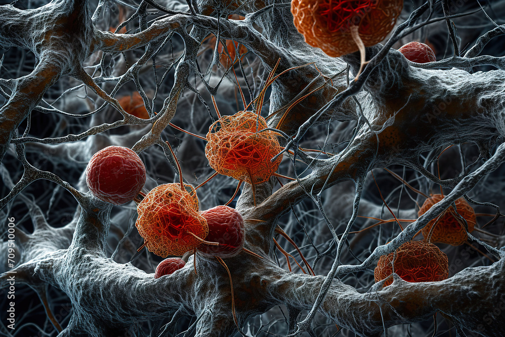 Microscopy network of fibrins and platelet in blood clot process. Stock ...
