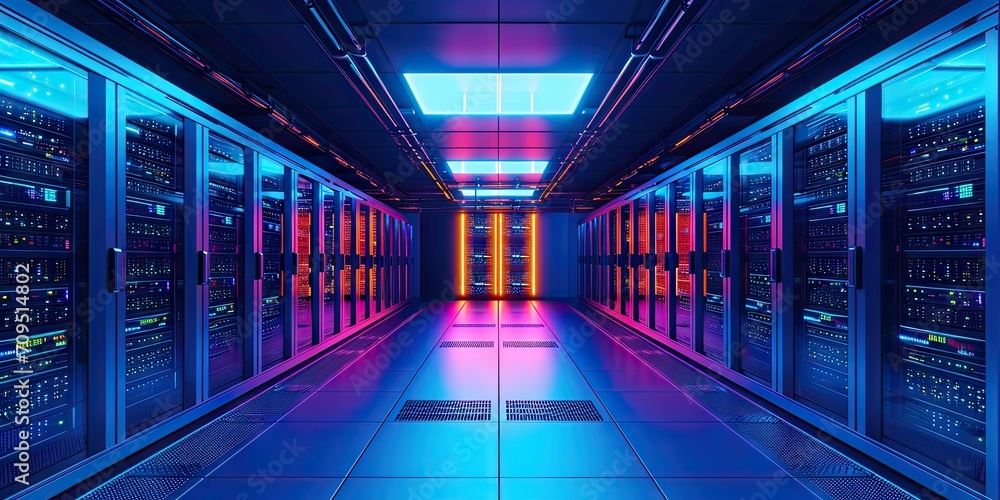 Futuristic Data Hub High Tech Server Room With Advanced Networking Computing Hardware And 6411