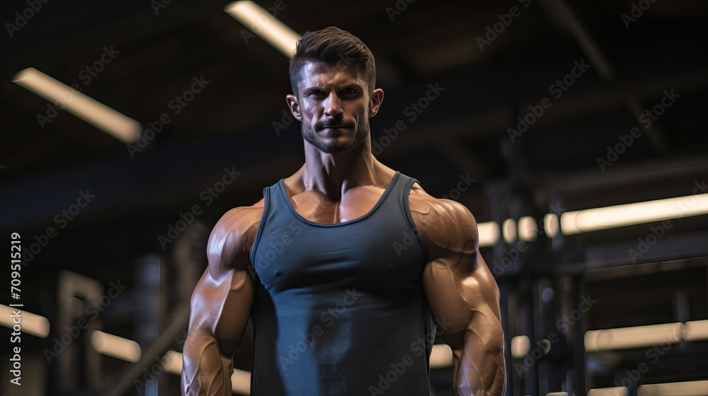 Fit and strong: young male athlete bodybuilder strikes powerful poses ...