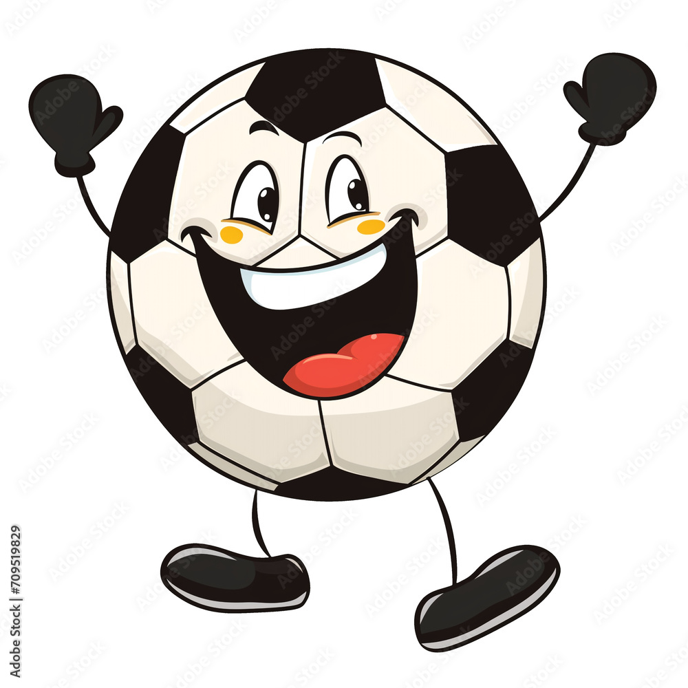 happy jubelnder Fussball mit Gesicht (Augen und Mund), Armen und Beinen ...