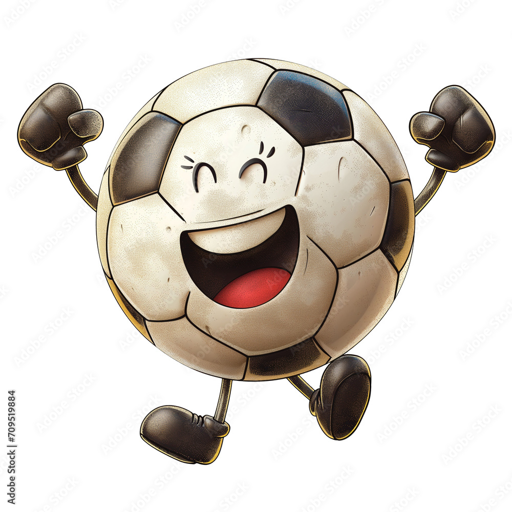 happy jubelnder Fussball mit Gesicht (Augen und Mund), Armen und Beinen ...