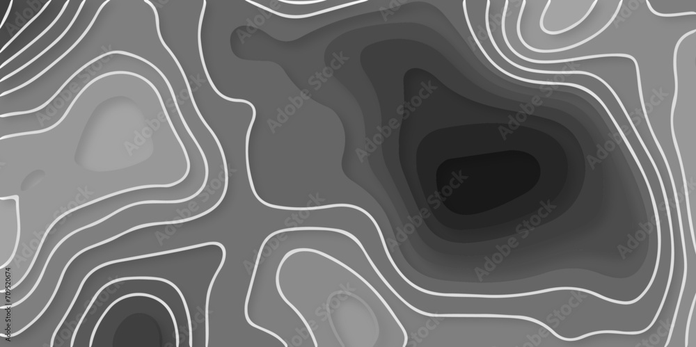 Abstract paper cut style design. Geometric layered curve line grey ...