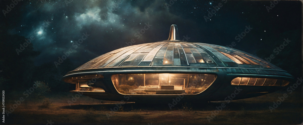 spaceship-like structure adorned with ancient suggesting a rich history ...