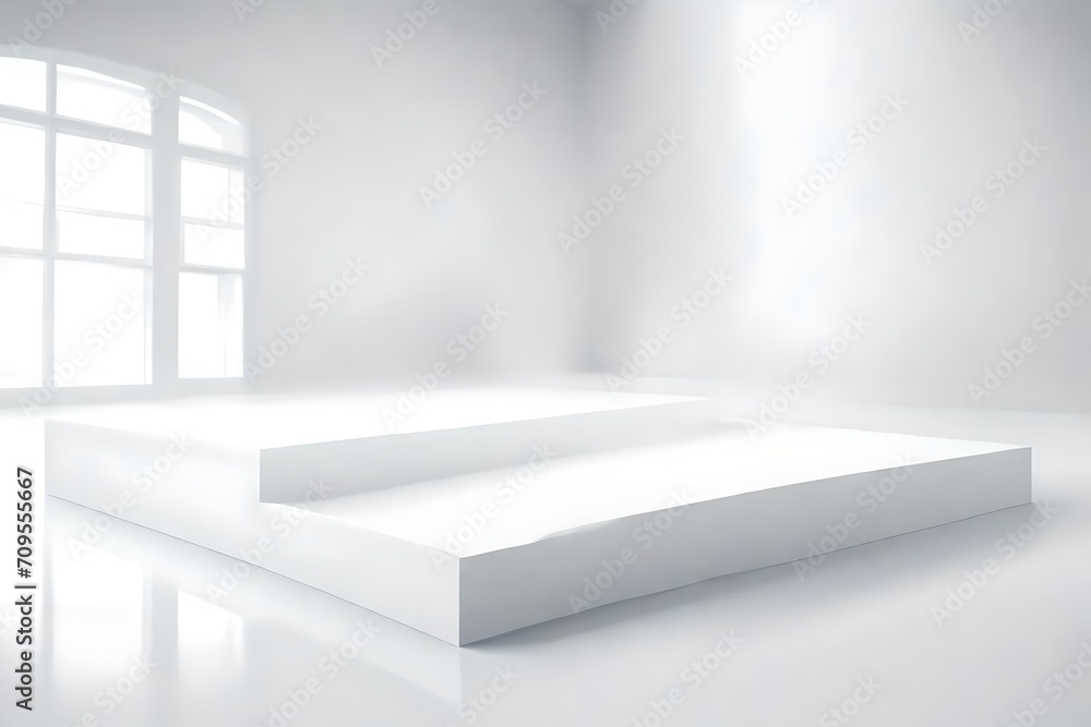 White studio background with abstract stand for product presentation ...