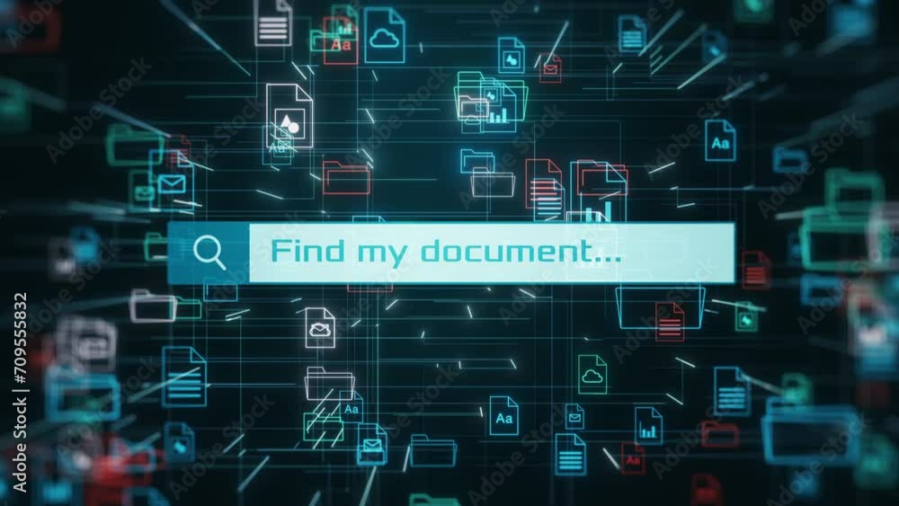 document management system, abstract grid with file and folder icons ...