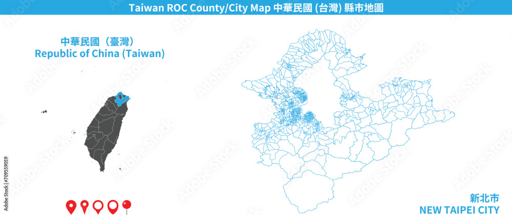Taiwan New Taipei vector map. Detailed map of New Taipei city ...