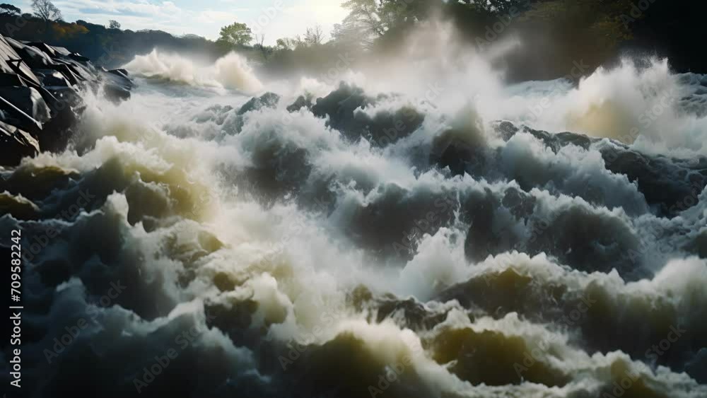 Vidéo Stock The camera captures a closeup of the rivers forceful waters ...