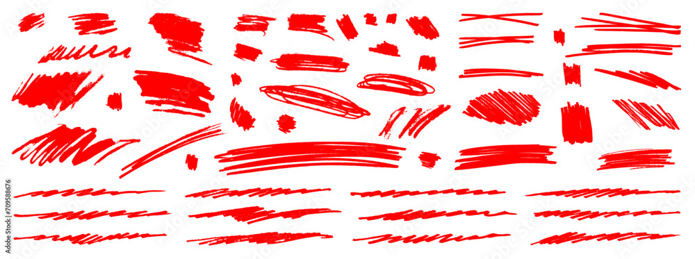 Red vector underlines, marker lines and squiggles. Hand-drawn swooshes ...