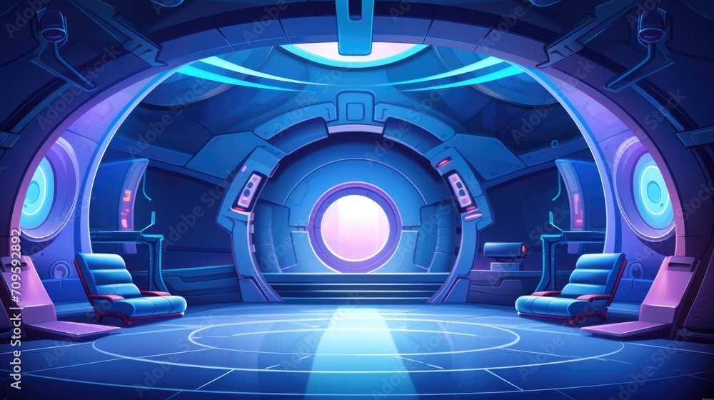 Spaceship futuristic living room interior illustration in cartoon style ...