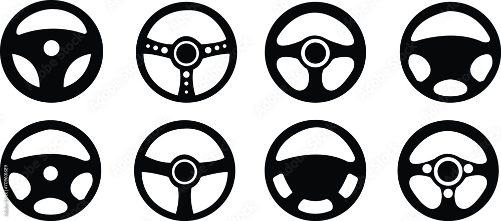 Steering Wheel Icons set, steering is a symbol of artificial ...