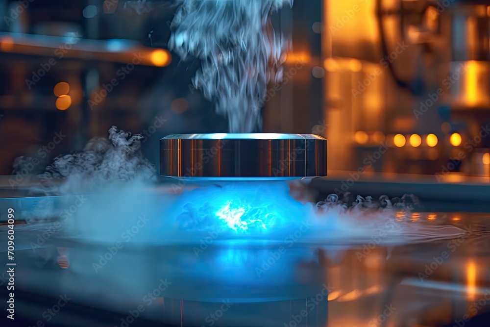 Levitating Halo Sphere, floating magnet on a superconductor Stock Photo ...