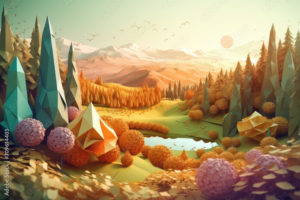 paper landscape. paper cut-out landscape background. eco concept. paper ...