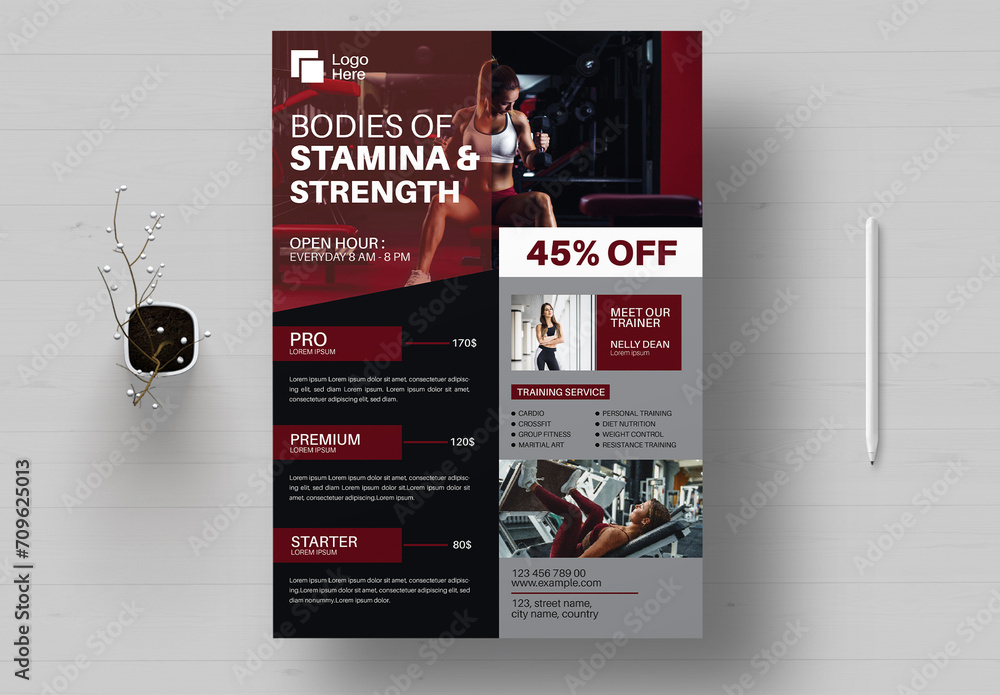 Fitness Body Builder Flyer Poster Stock Template | Adobe Stock