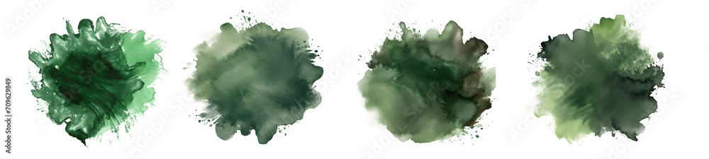dark green watercolor splash brushes. Set of green brushes ,Set of ...