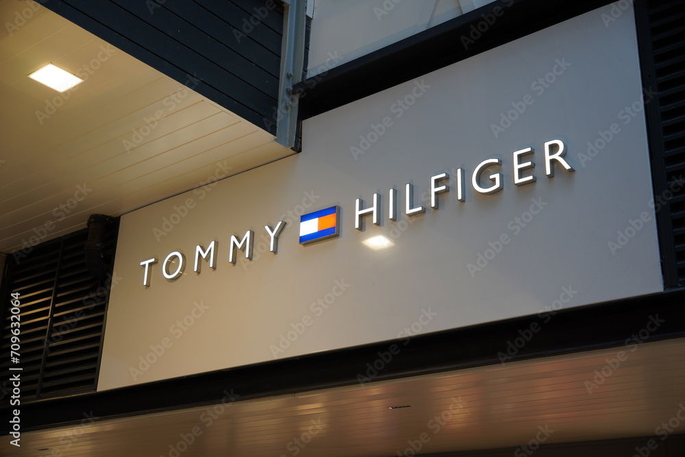 Portsmouth, England 8 January 2024 - Tommy Hilfiger clothing store sign ...