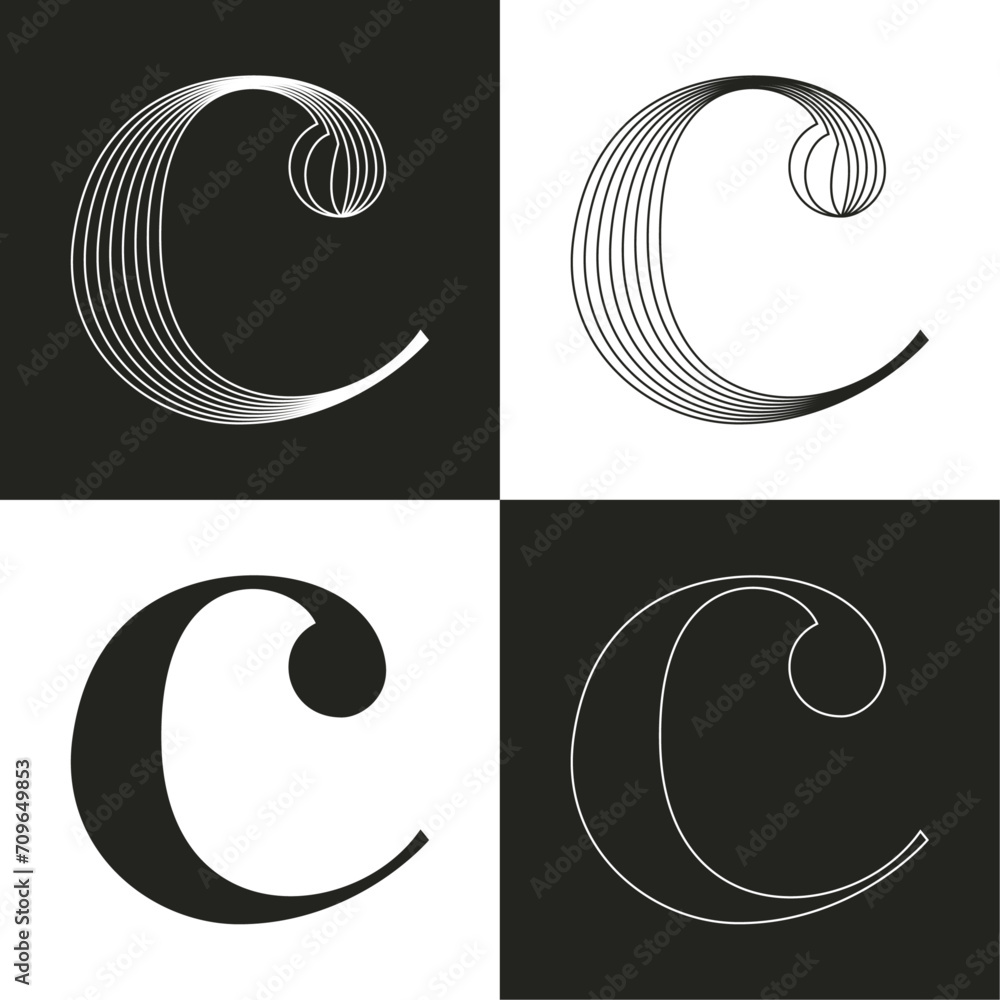 Luxury wedding C letter logo. Elegant classic serif font made of thin ...