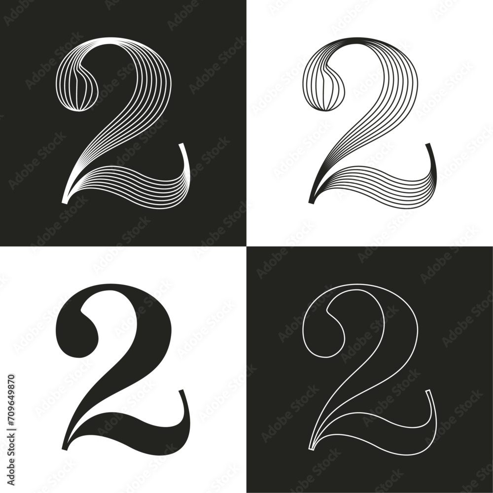 2 logo. Luxury wedding number two. Elegant classic serif font made of ...