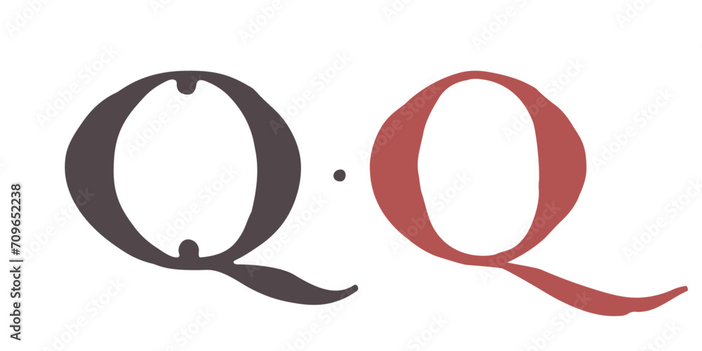 Letter Q Carolingian Majuscule. Old Romanesque font from 13th century ...