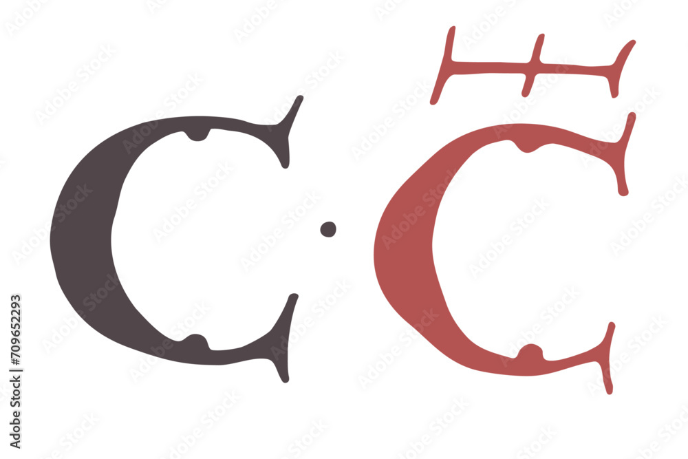 Letter C Carolingian Majuscule. Old Romanesque font from 13th century ...