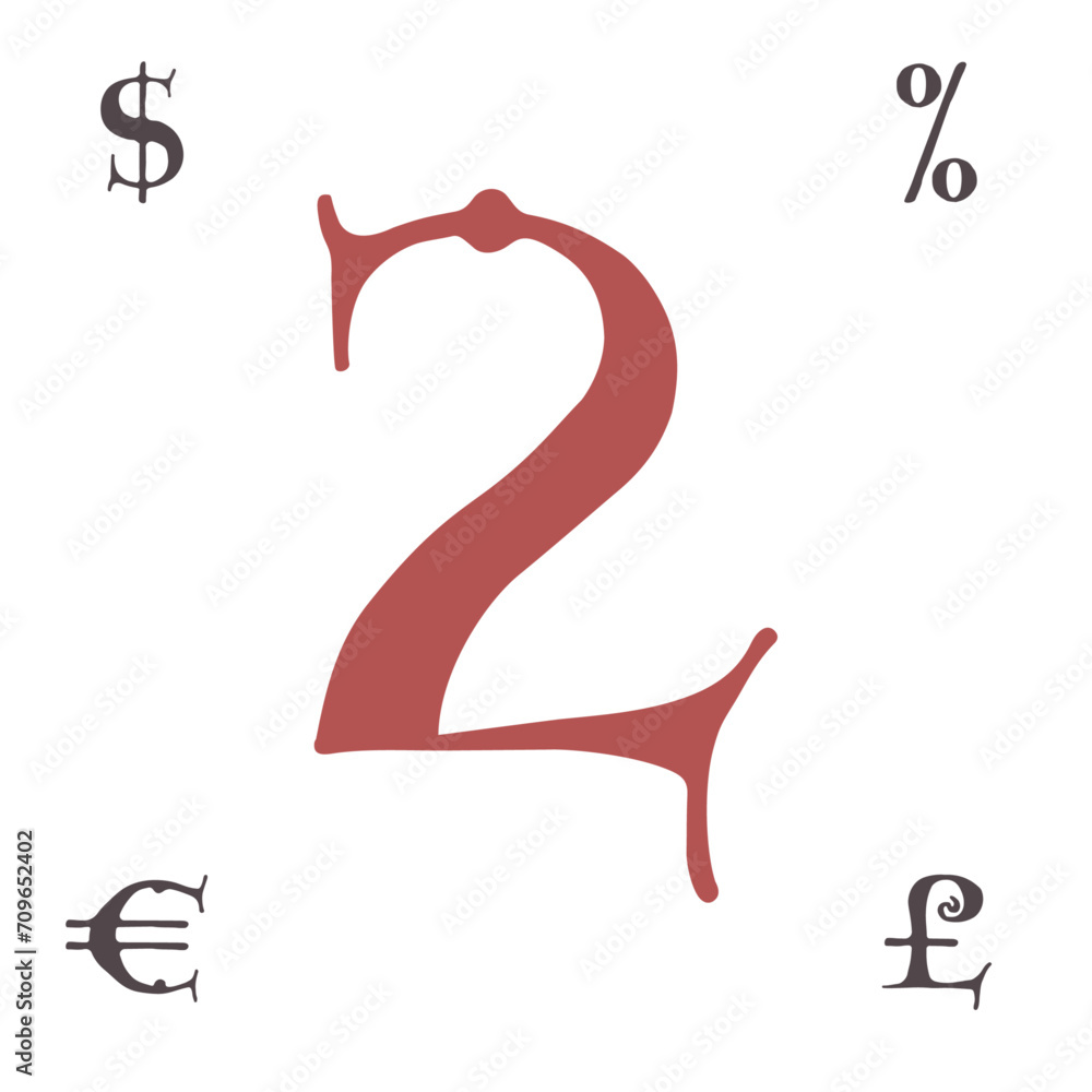 2 logo. Carolingian Majuscule number two. Old Romanesque font from 13th ...