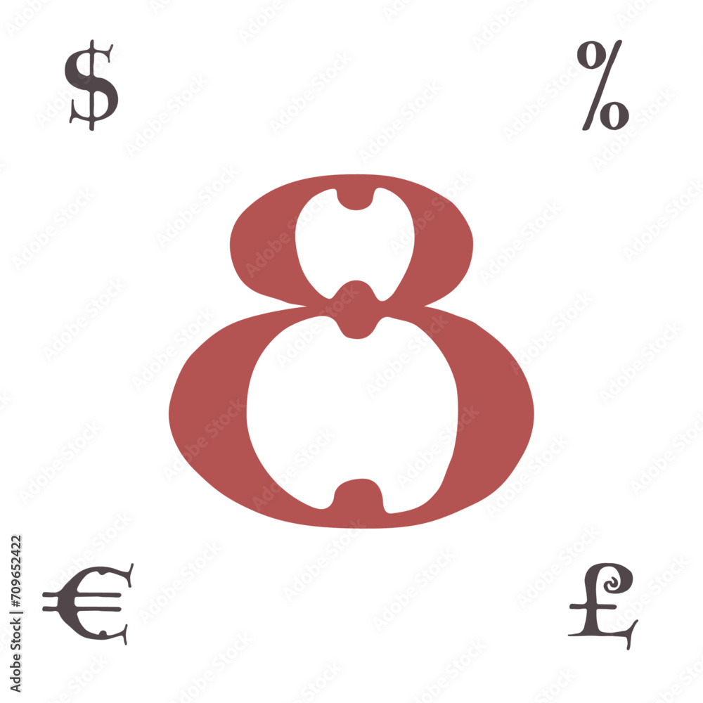 8 logo. Carolingian Majuscule number eight. Old Romanesque font from ...