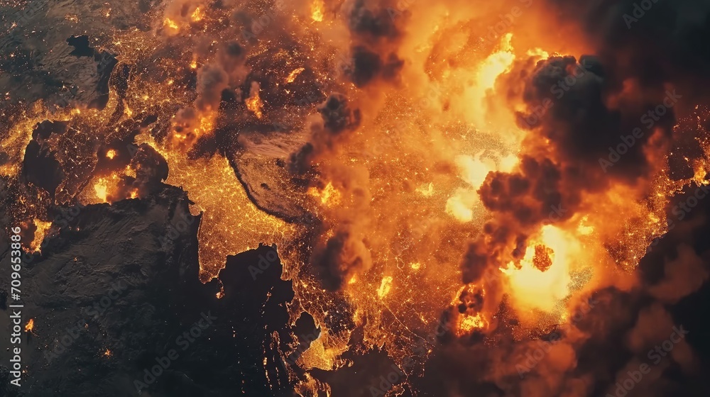 World map with explosions in places of armed conflicts Stock ...