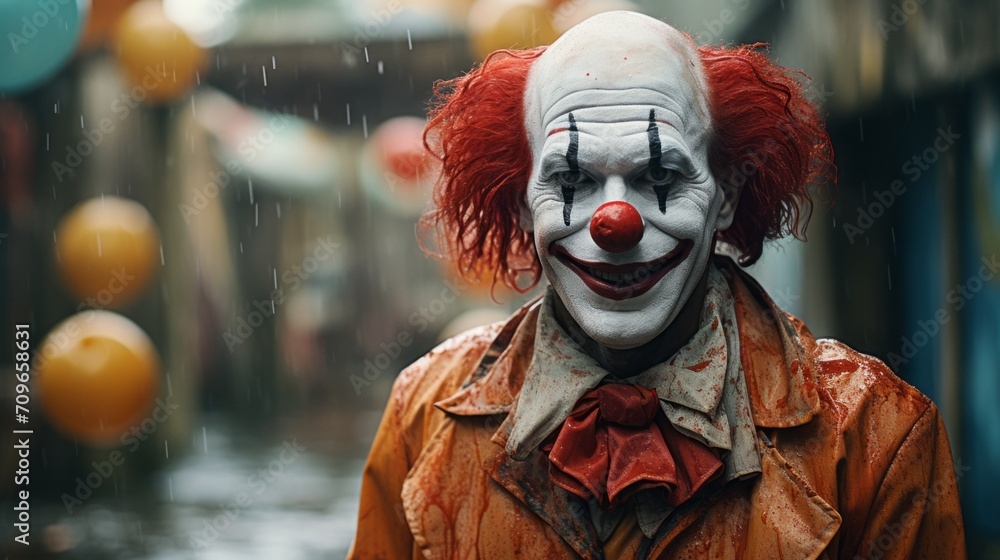 Scary smiling clown portrait. Terrifying clown closeup. Man with an ...