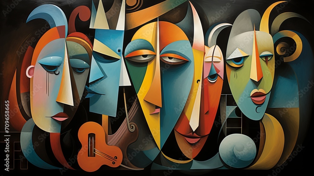 Cubism style portrait of a female face. Creative illustration of a ...