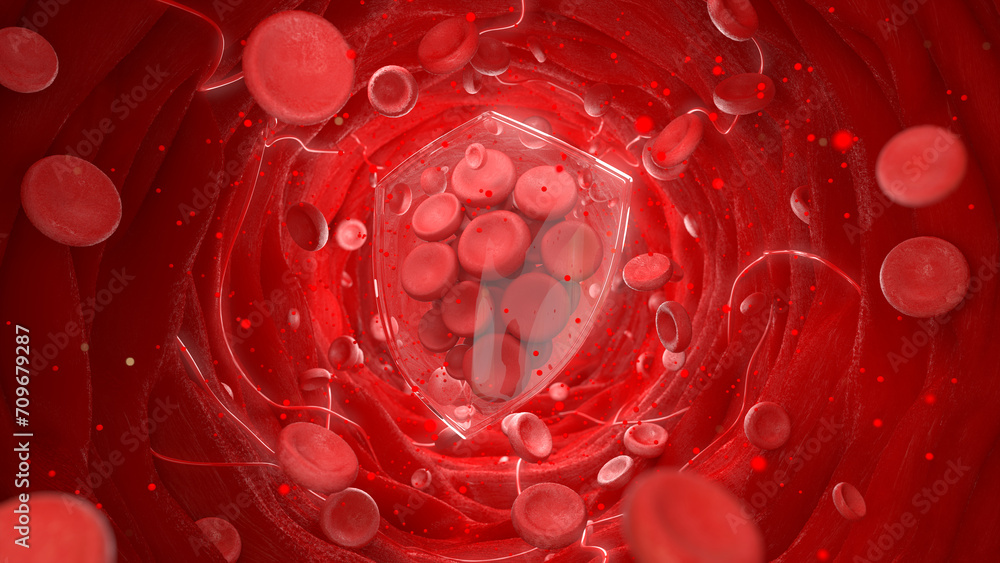 Blood cells are grouped together and protected by a shield. red blood ...