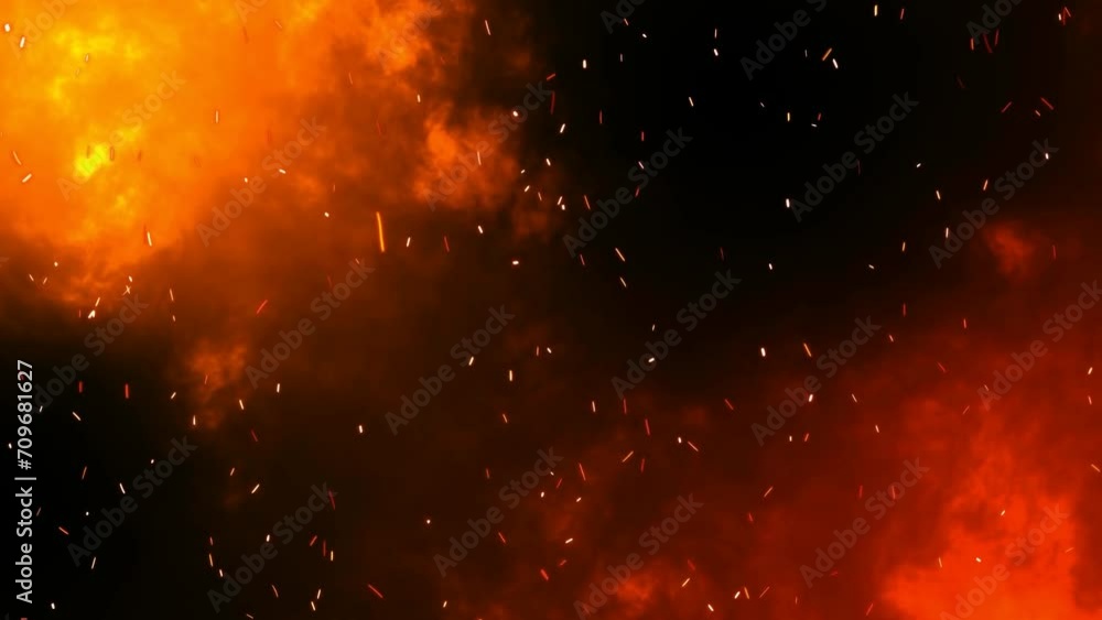 Motion Inferno Background Loop. Flying Embers from Fire. Closeup of ...