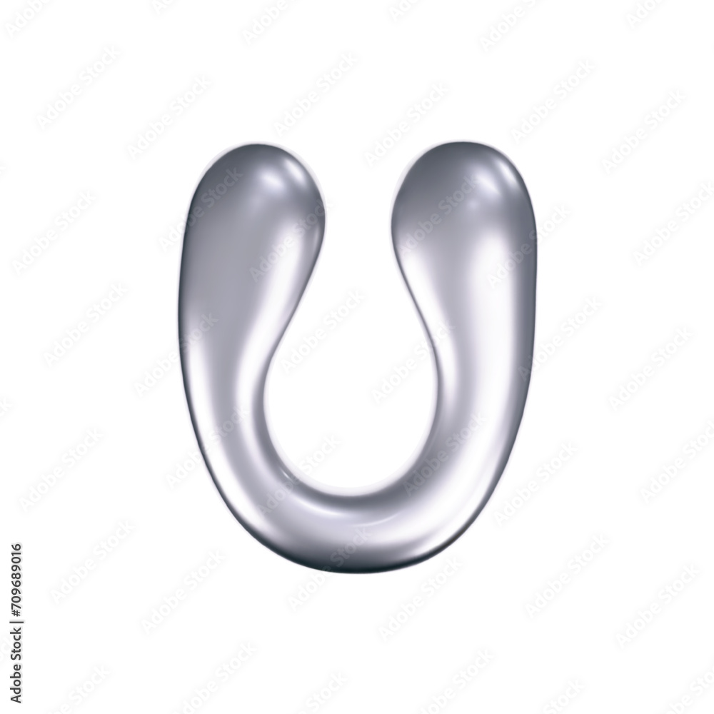 3d chrome liquid letter U in y2k style isolated. Render of 3d metal ...
