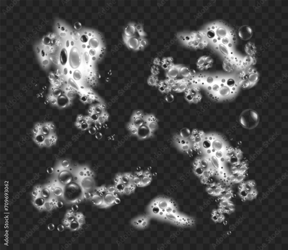 Bubbly water with soap and bubbles, realistic illustration collection ...