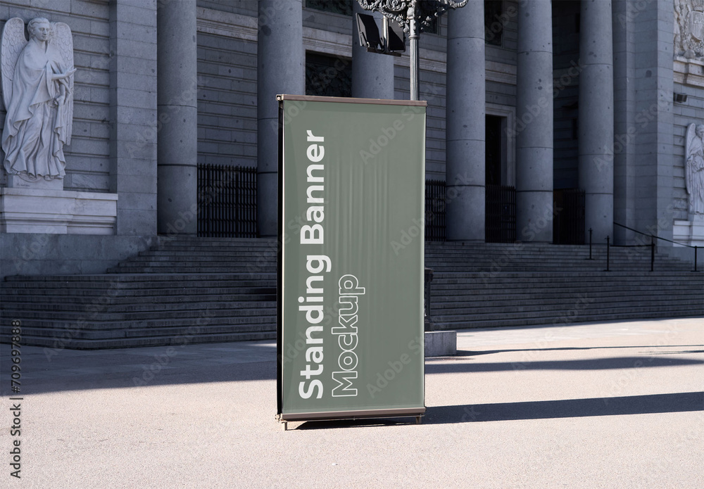 Mockup of customizable freestanding sign outside building Stock ...