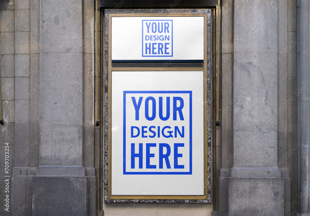 Mockup of customizable vertical sign on shop exterior Stock Template ...