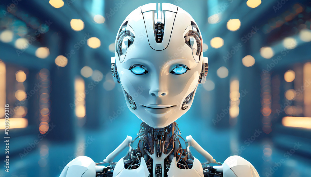 Portrait of an android from the future with artificial intelligence in ...
