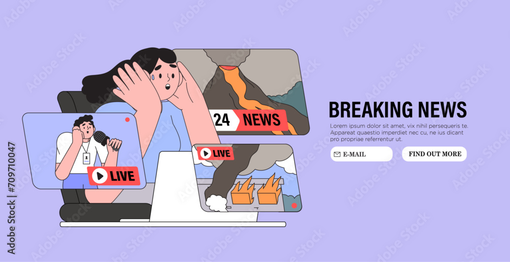 News channels share or broadcast latest or hot news, livestream. Break ...