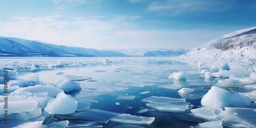 Ice sheets melting in the arctic ocean or waters. Global warming and ...