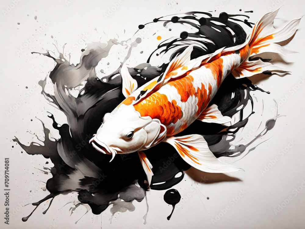 Koi fish in calligraphy style, splash effects. Created using generative ...