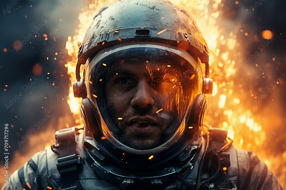 Generative AI picture of astronaut spaceman woman do space walk working ...