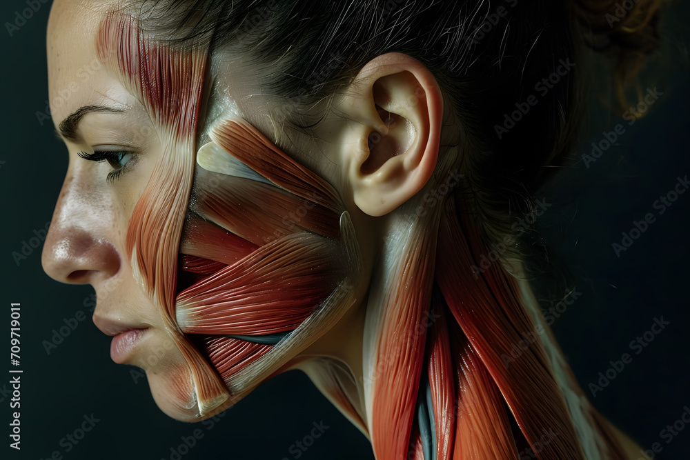 SIde view woman face human anatomy, skin and muscles Stock Illustration ...