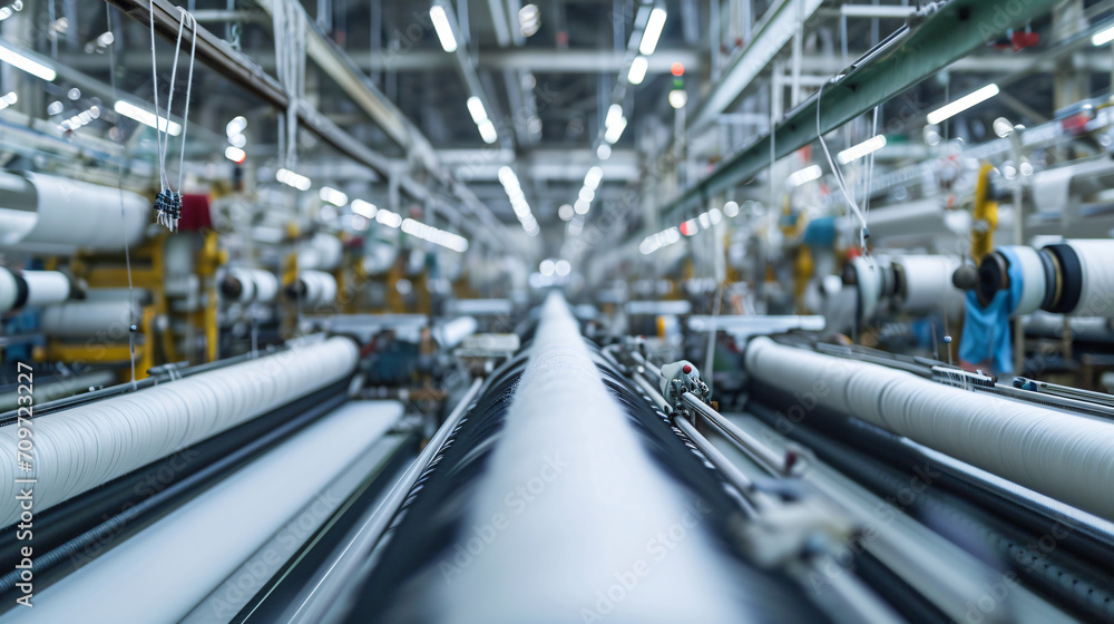 A modern textile factory with automated looms and machinery showcasing ...