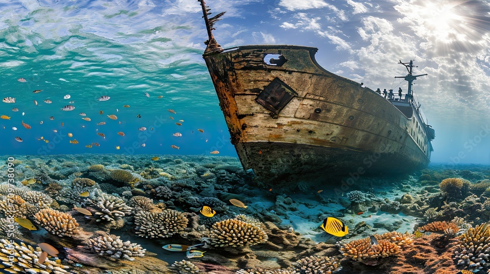 A mesmerizing image of the ship's deck, transformed into a bustling ...