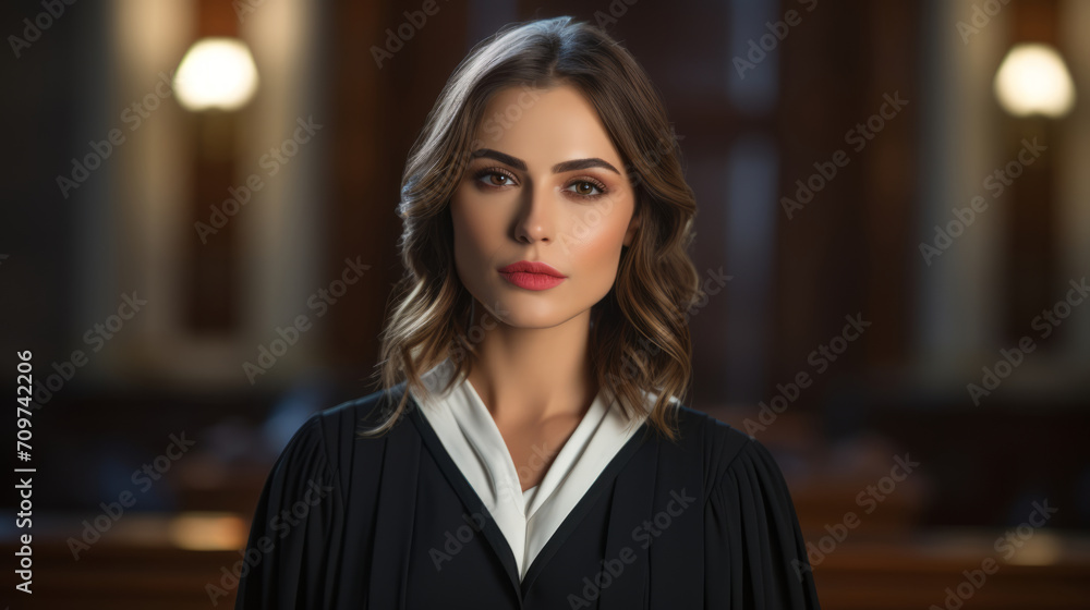 Female judge standing with her arms crossed in a studio. Stock Photo ...
