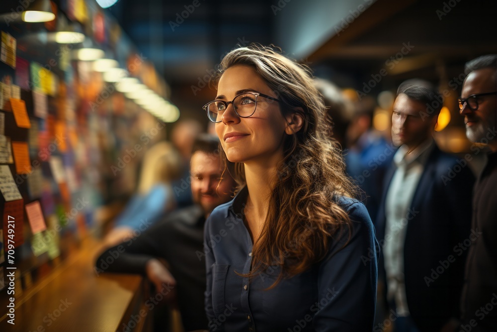 Female tech startup owner leading a brainstorming session with her team ...