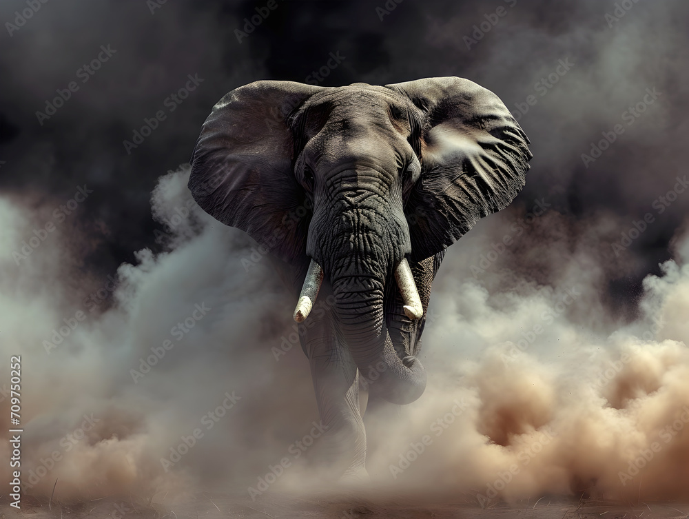 Wallpaper with attacking African elephant. Edited AI illustration with ...